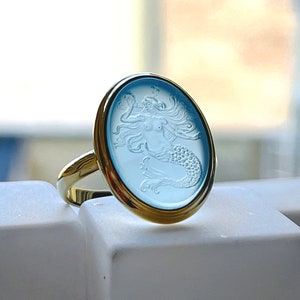Mermaid Siren Intaglio Ring Signet Ring Agate 18x13mm - Etsy