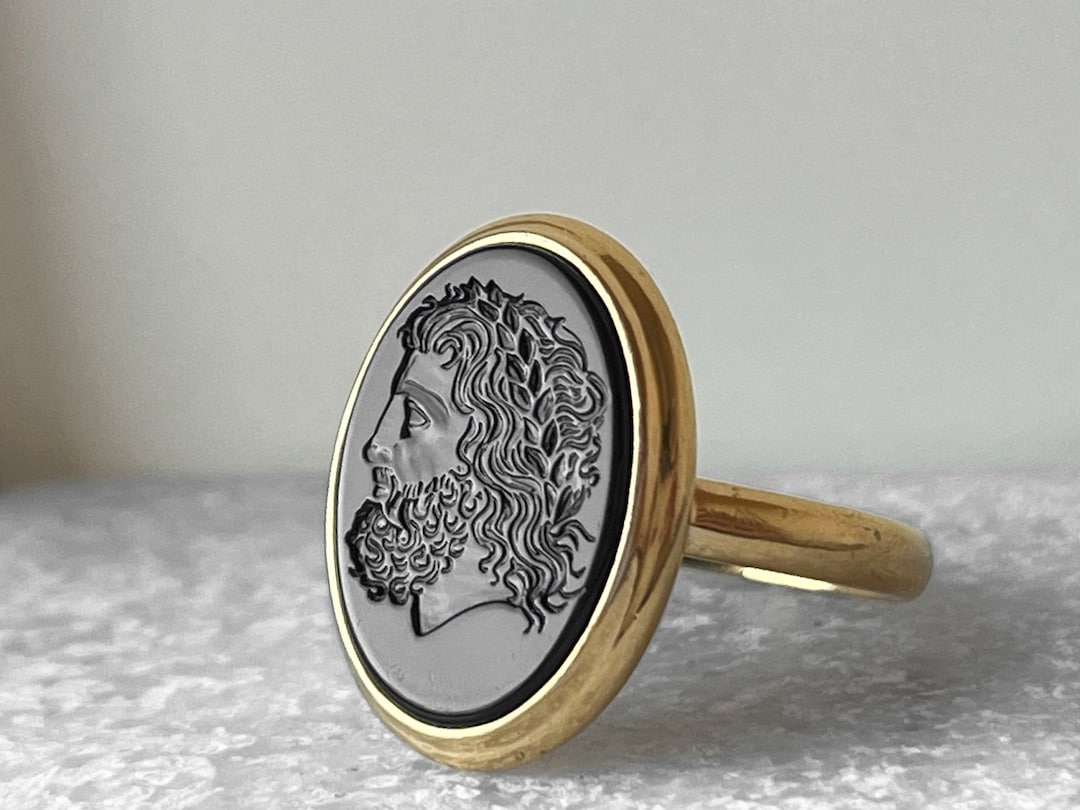 Zeus Head Intaglio Ring Signet Ring Cameo 18x13mm Sterling Silver Gold ...