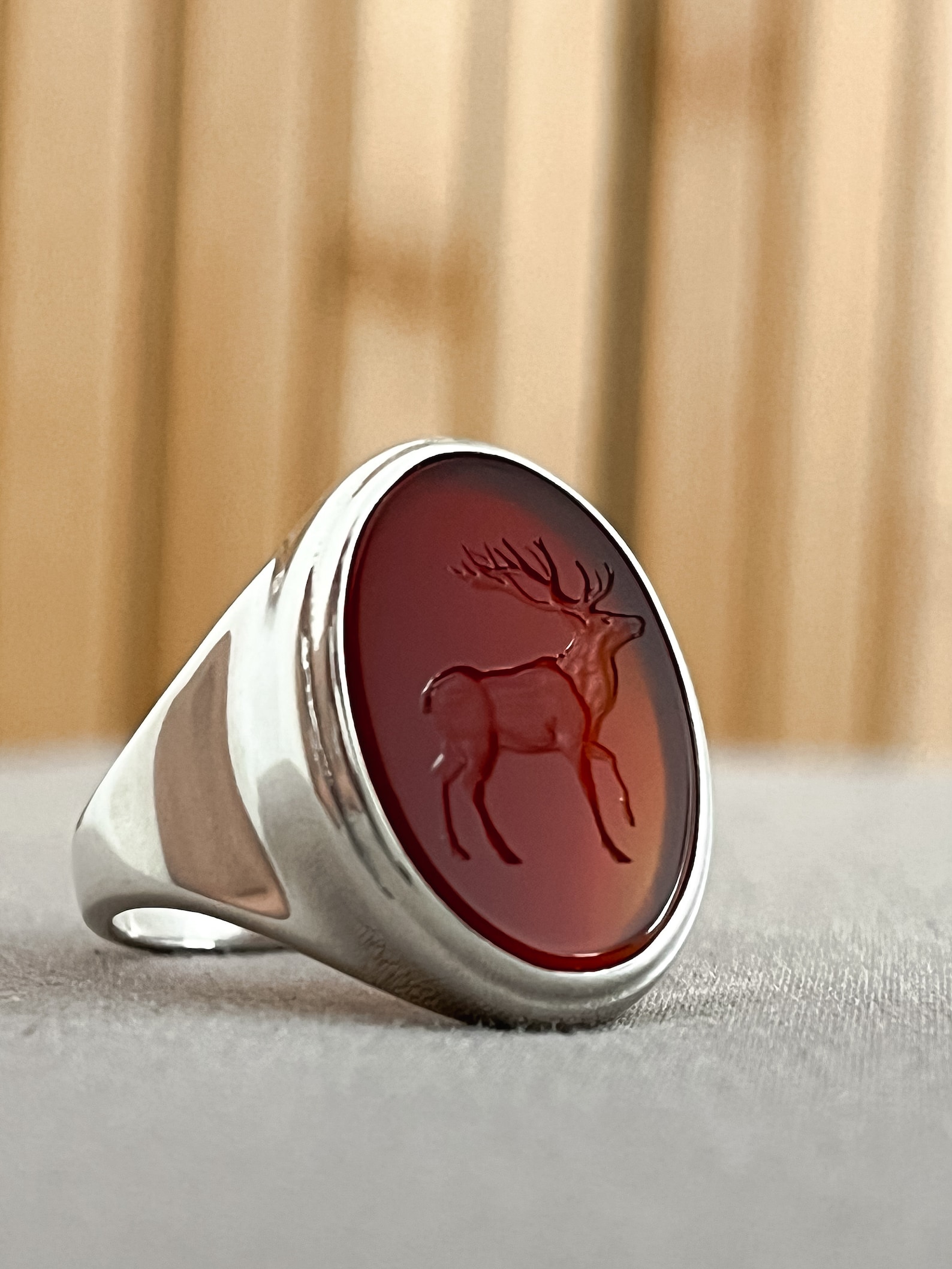 Bespoke Deer Intaglio Ring Signet Ring Agate With Engraving 13x18mm ...