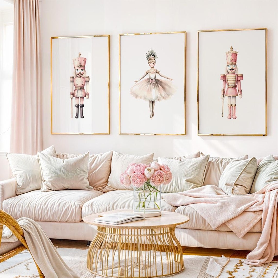 Pink Nutcrackers and Ballerina Prints, Gallery Set of 3 Christmas ...