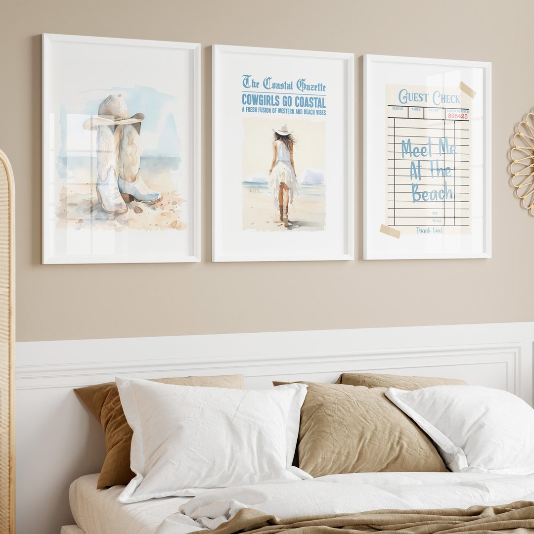 Cowgirls Go Coastal Printable Wall Art, Bundle of 3 Coastal Cowgirl ...
