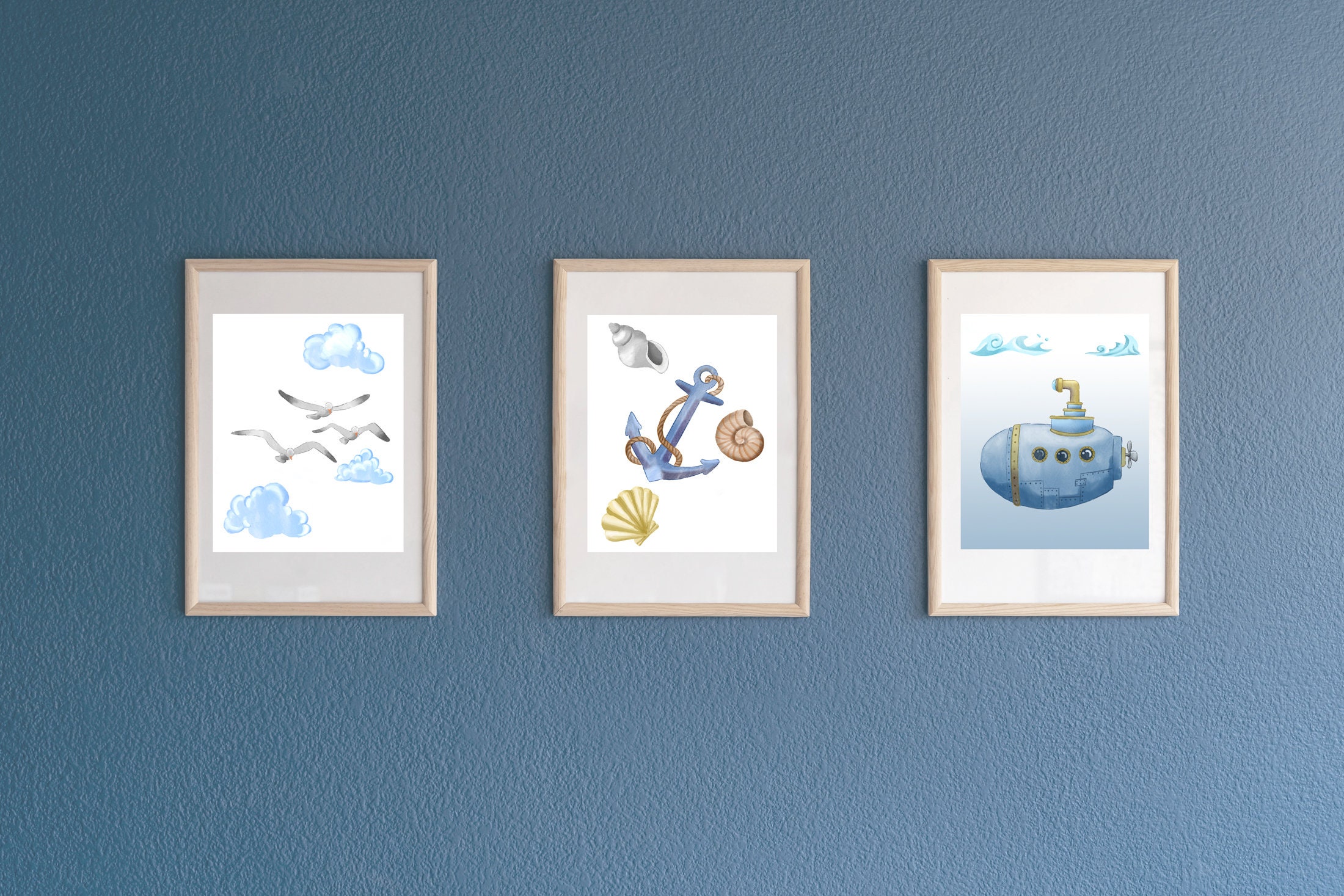 Set of 3 Printable Water Color Ocean Themed Kids Room Wall Art Digital ...