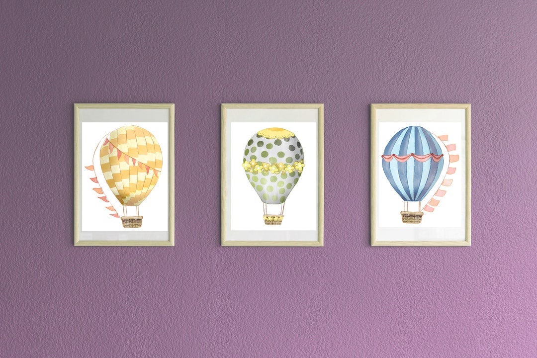 Set of 3 Printable Water Color Hot Air Balloon Kids Room Wall Art ...