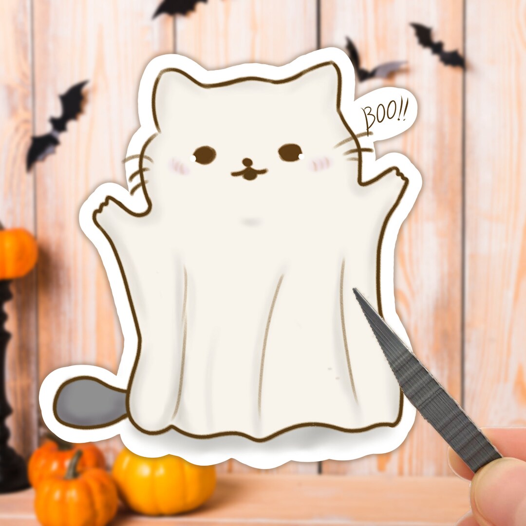 Cat Ghost Sticker Kawaii Halloween Stickers Cute Creepy Stickers Spooky ...