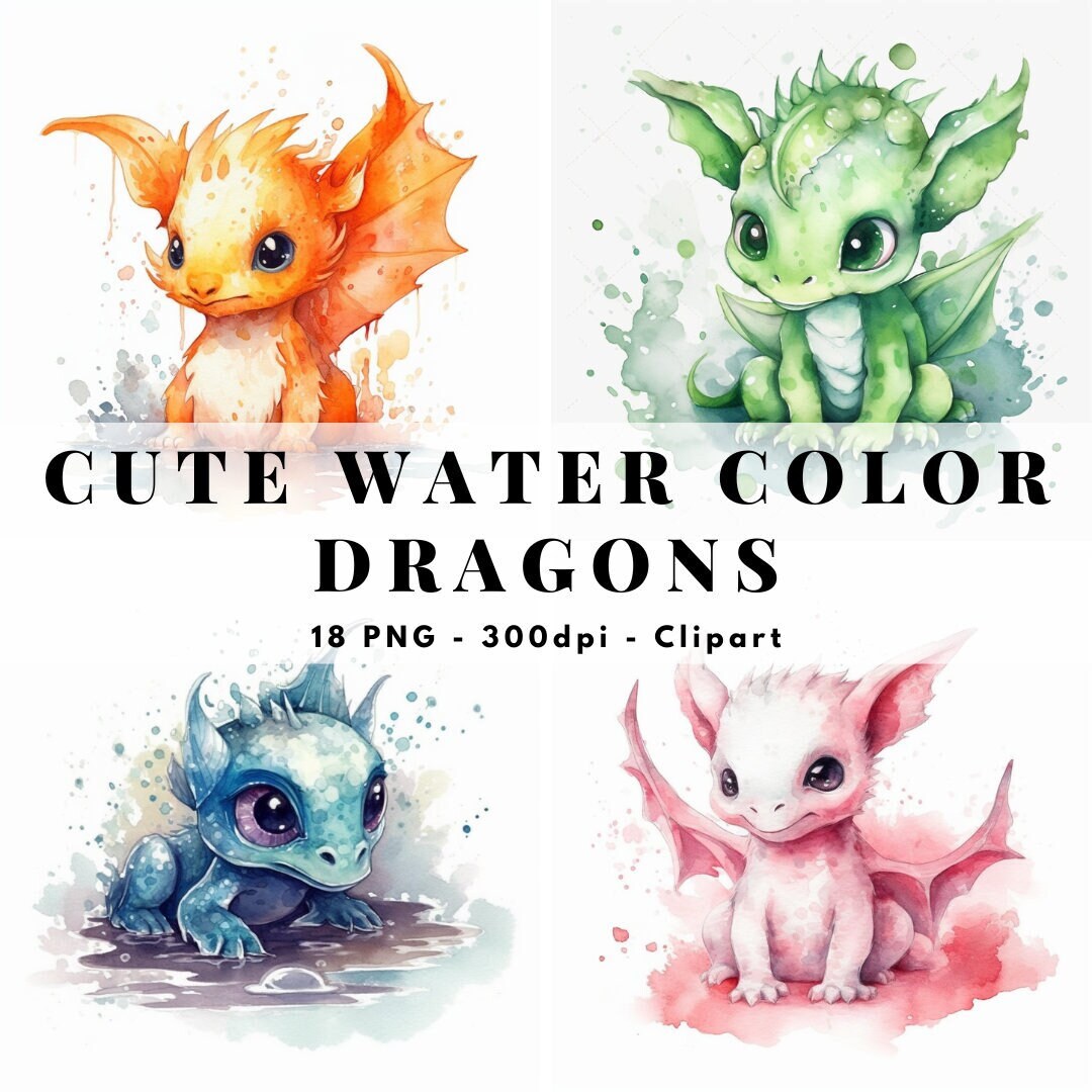 Cute Watercolor Baby Dragon Art,commercial Use, Clipart Bundle of 18 ...