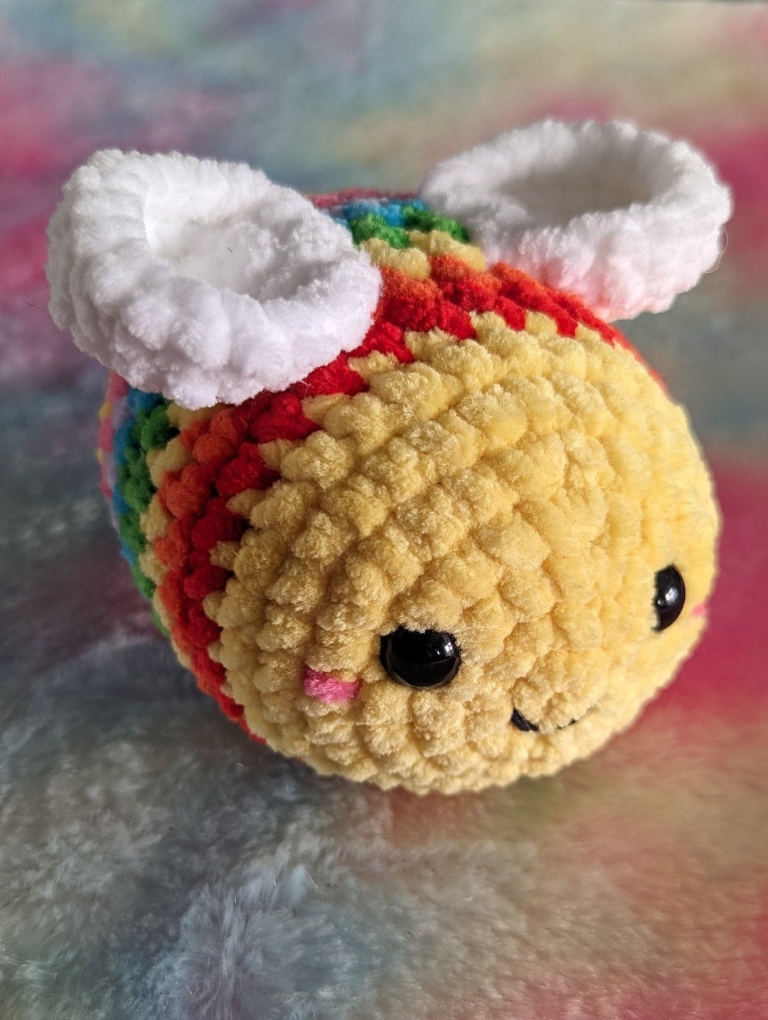 Rainbow Bee Plushie, Crochet Bumblebee Soft Toy, Handmade Gift, Kids ...