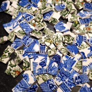 Blue Willow and Green Handcut Vintage China for Art Projects, Jewellery ...