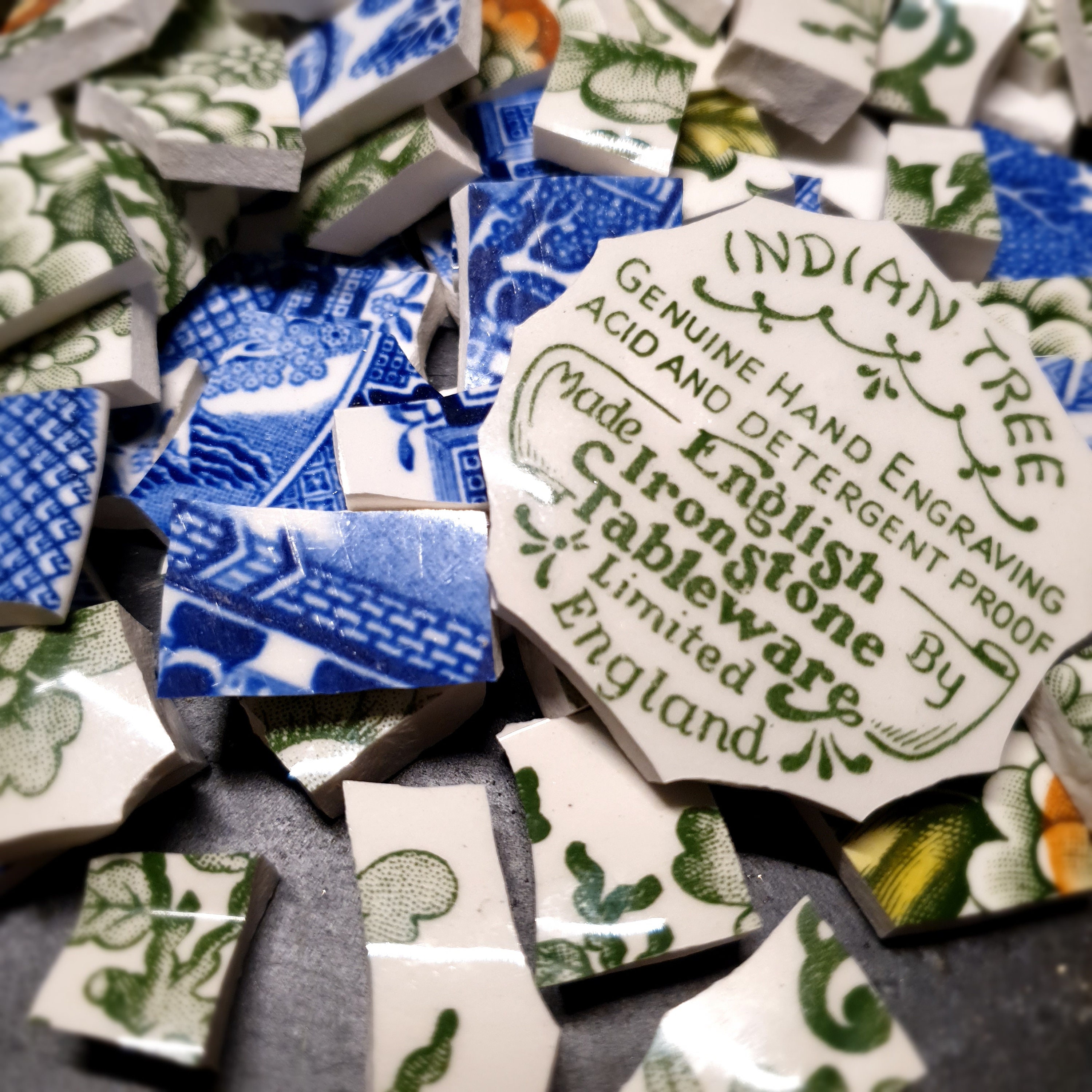 Blue Willow and Green Handcut Vintage China for Art Projects, Jewellery ...