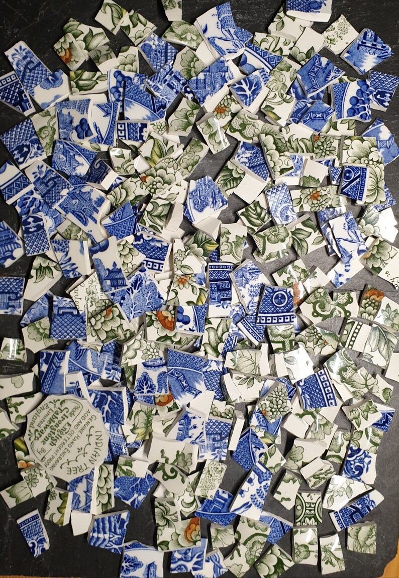 Blue Willow and Green Handcut Vintage China for Art Projects, Jewellery ...