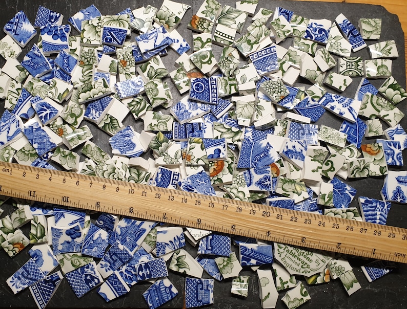Blue Willow and Green Handcut Vintage China for Art Projects, Jewellery ...
