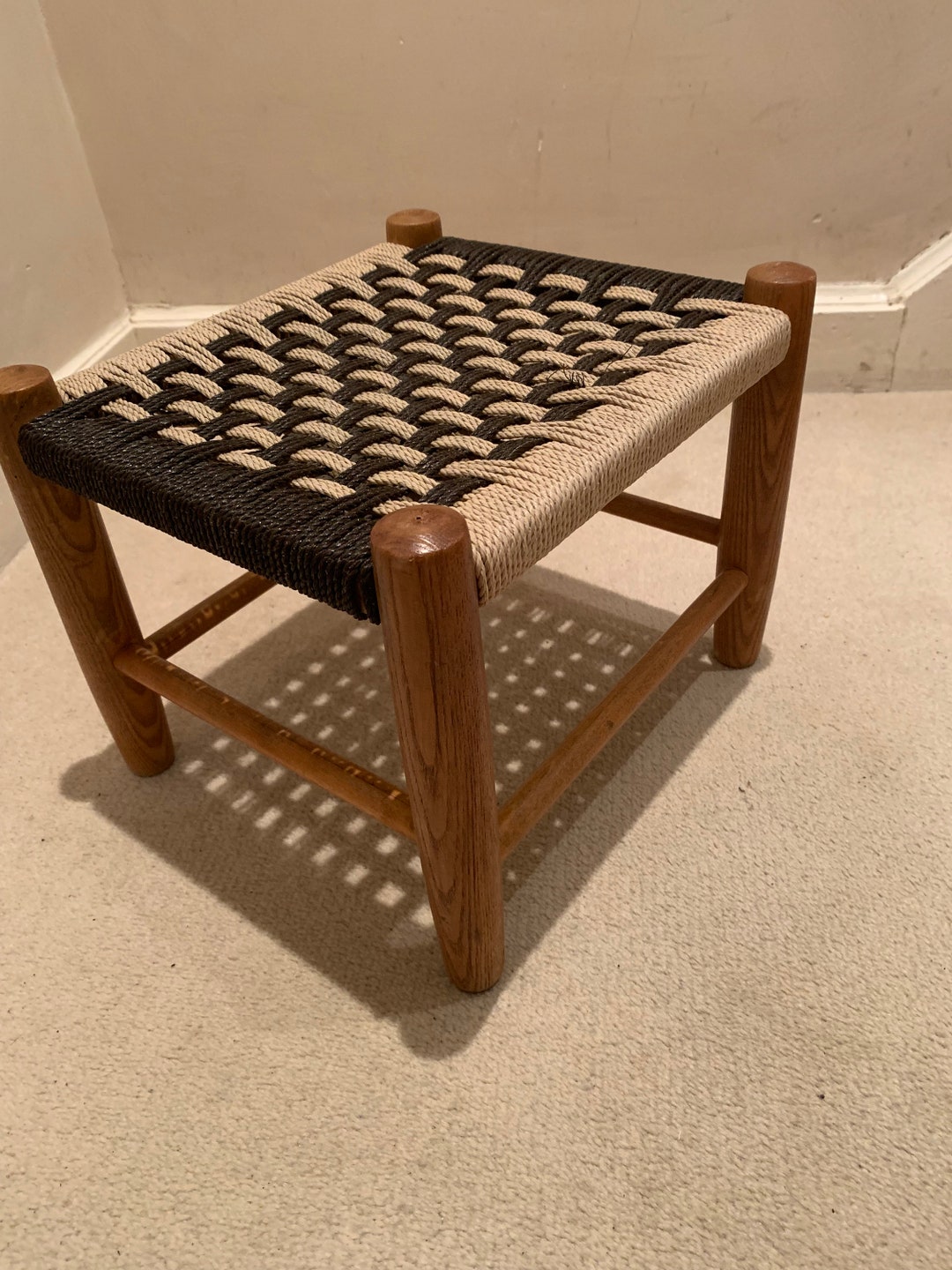 Vintage Low Woven Rope Stool - Etsy