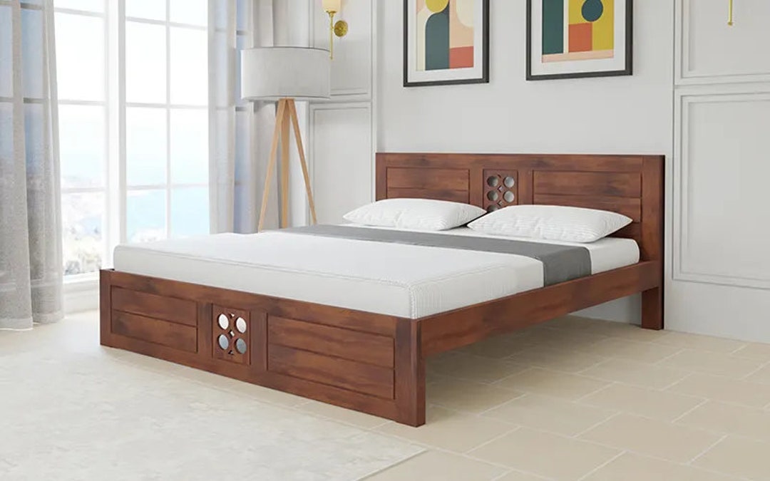 Walnut Solid Wood Bed Double Master Bedroom Simple Modern - Etsy