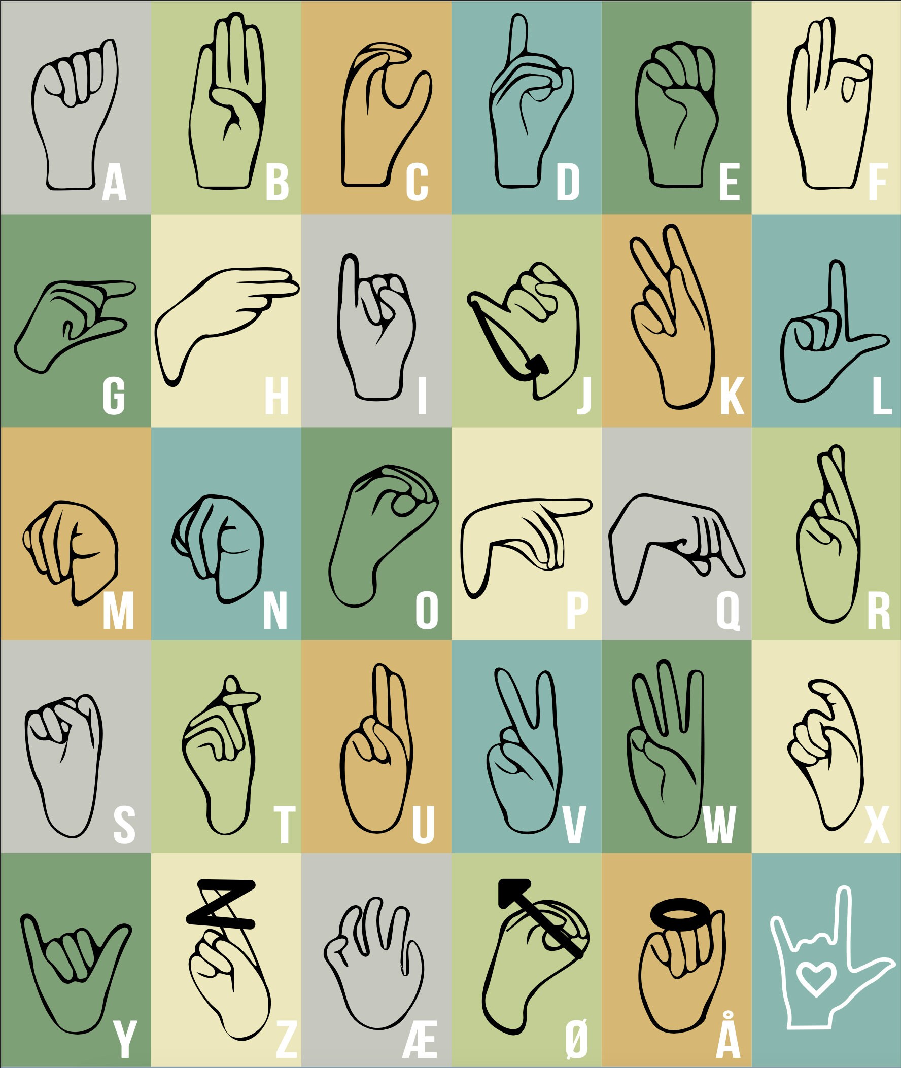 Danish Sign Language DTS Hand Alphabet Earring Gold Plugs - Etsy