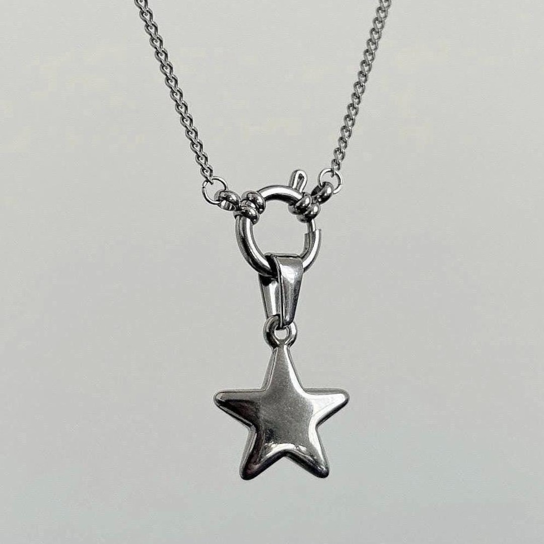 Stainless Steel Star Charm Necklace: Y2K Cyber Grunge Choker O Ring ...