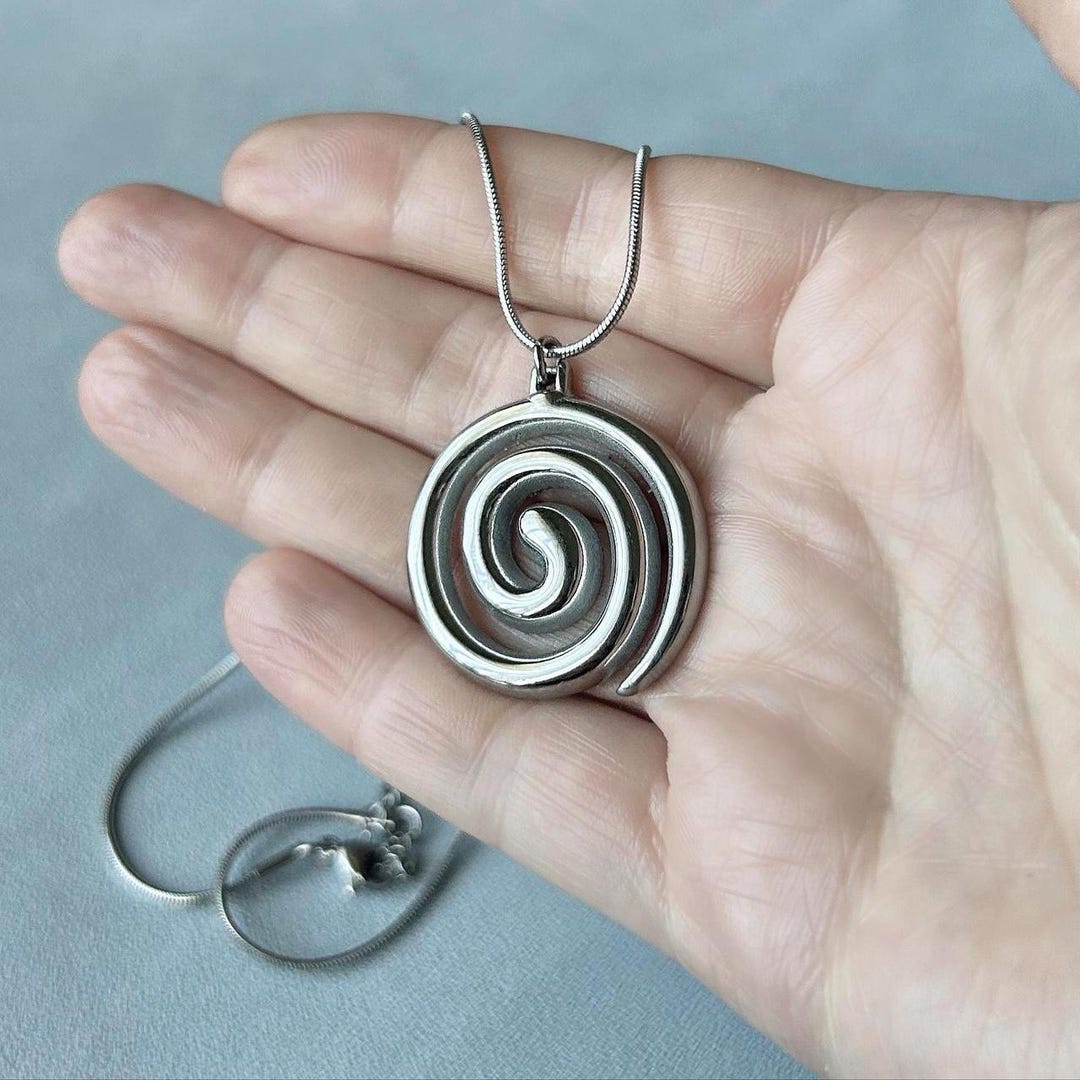 Stainless Steel Chunky Spiral Pendant Charm Necklace on Snake Chain ...