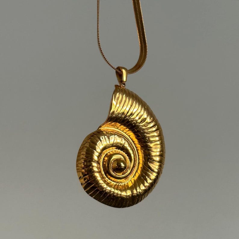 Gold Stainless Steel Spiral, Vortex Shell Pendant Necklace: Boho Y2K ...