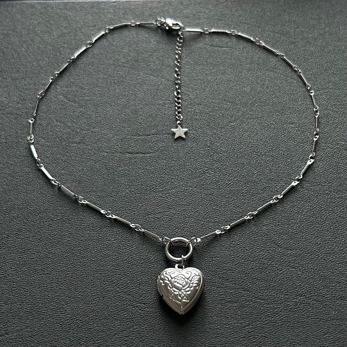 Stainless Steel Minimalist Heart Locket Charm Necklace: Vintage Tarnish ...