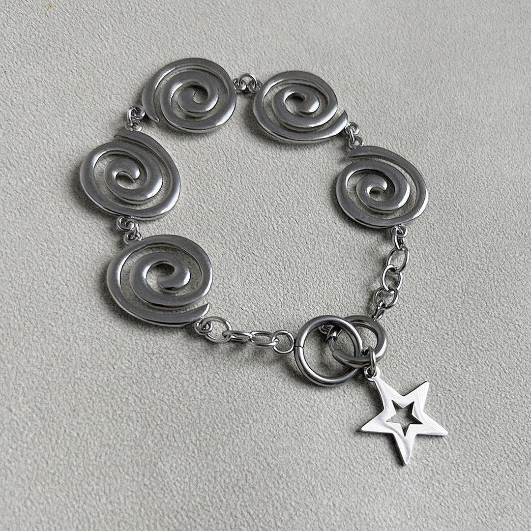 Spiral Charm Link Statement Bracelet: Stainless Steel Cyber Y2K Vortex ...