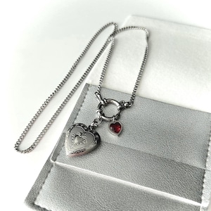 Stainless Steel Tarnish Free Heart Locket Pendant Necklace • Red Zircon ...