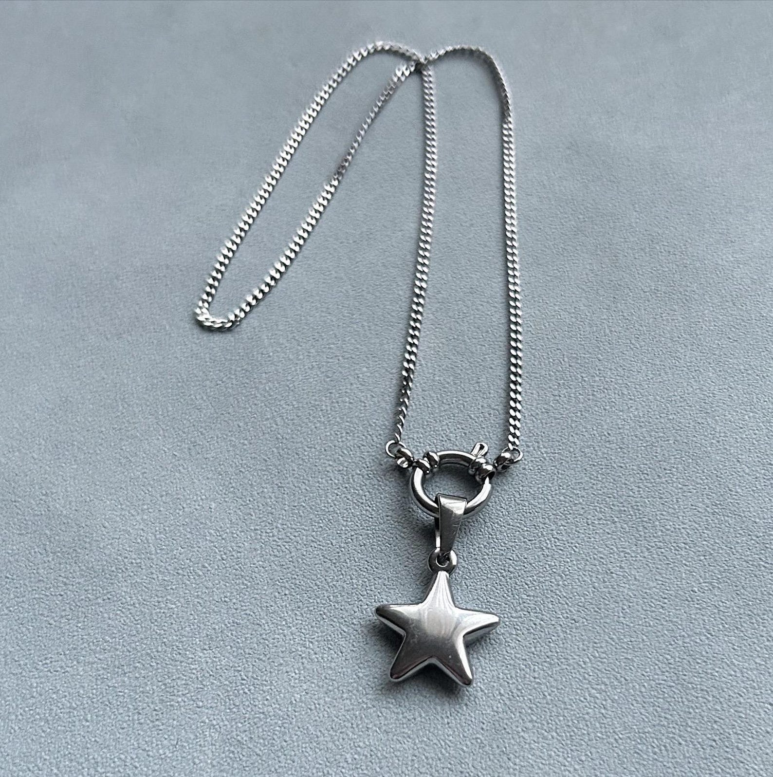 Stainless Steel Star Charm Necklace: Y2K Cyber Grunge Choker O Ring ...