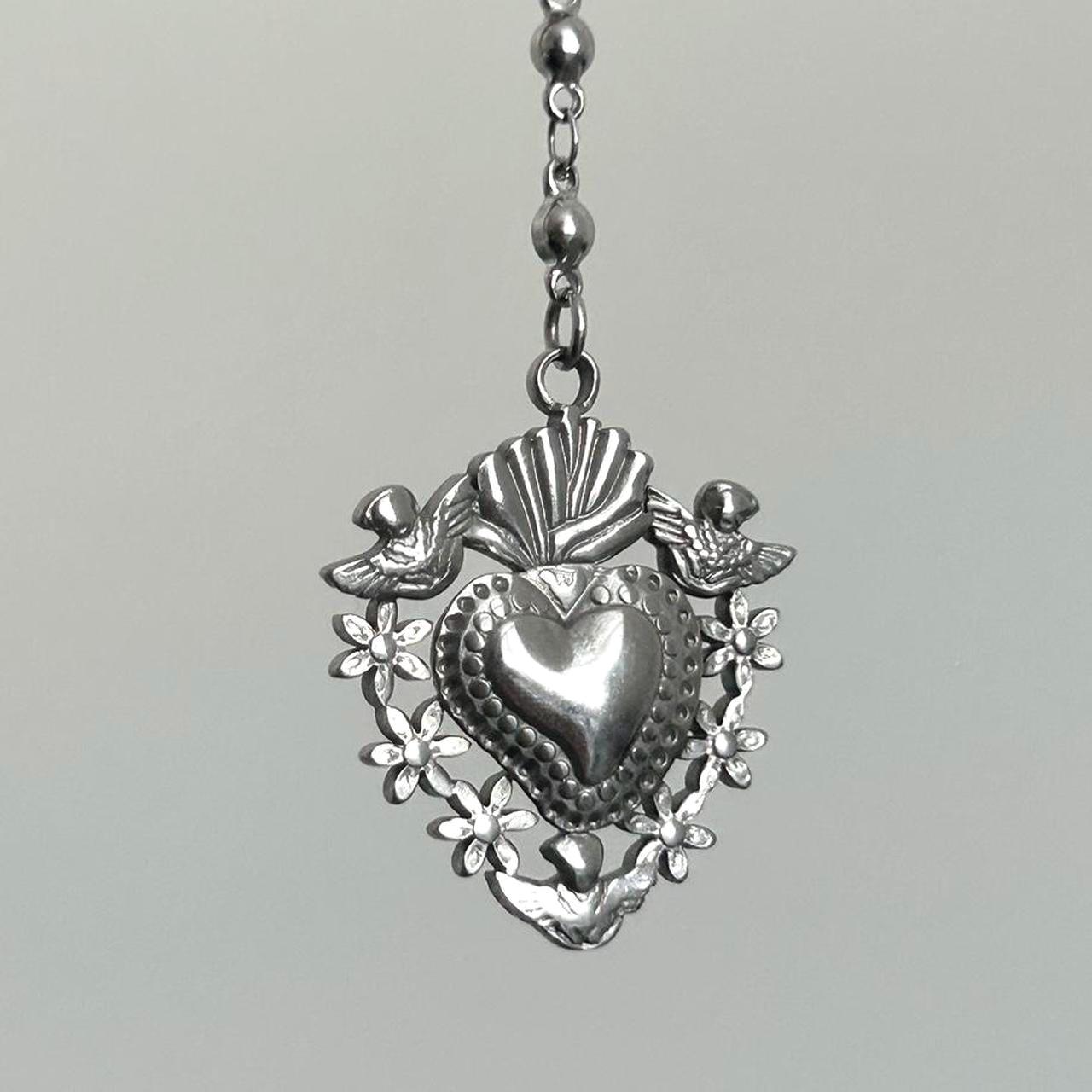 Rosary Inspired Sacred Heart Pendant & Beaded Dainty Chain Stainless ...