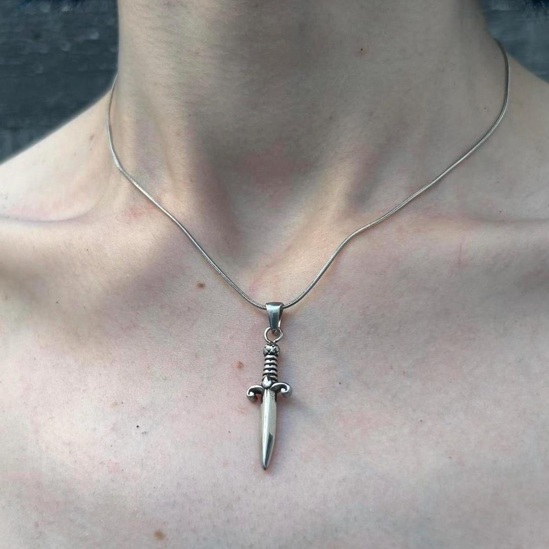 3D Sword Charm & Dainty Chain Necklace • Stainless Steel Gothic Y2K ...