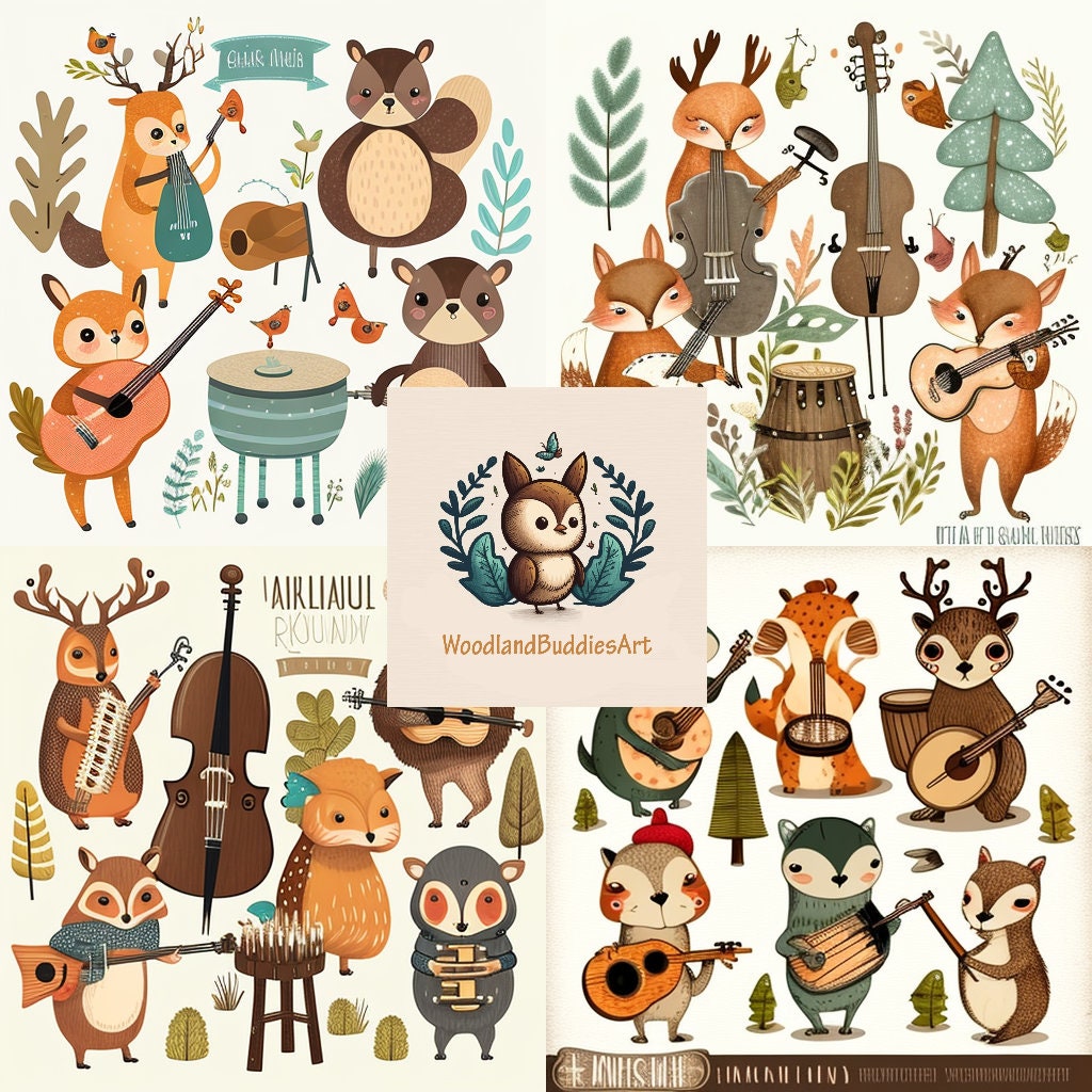 Animals Playing Instruments Illustrations