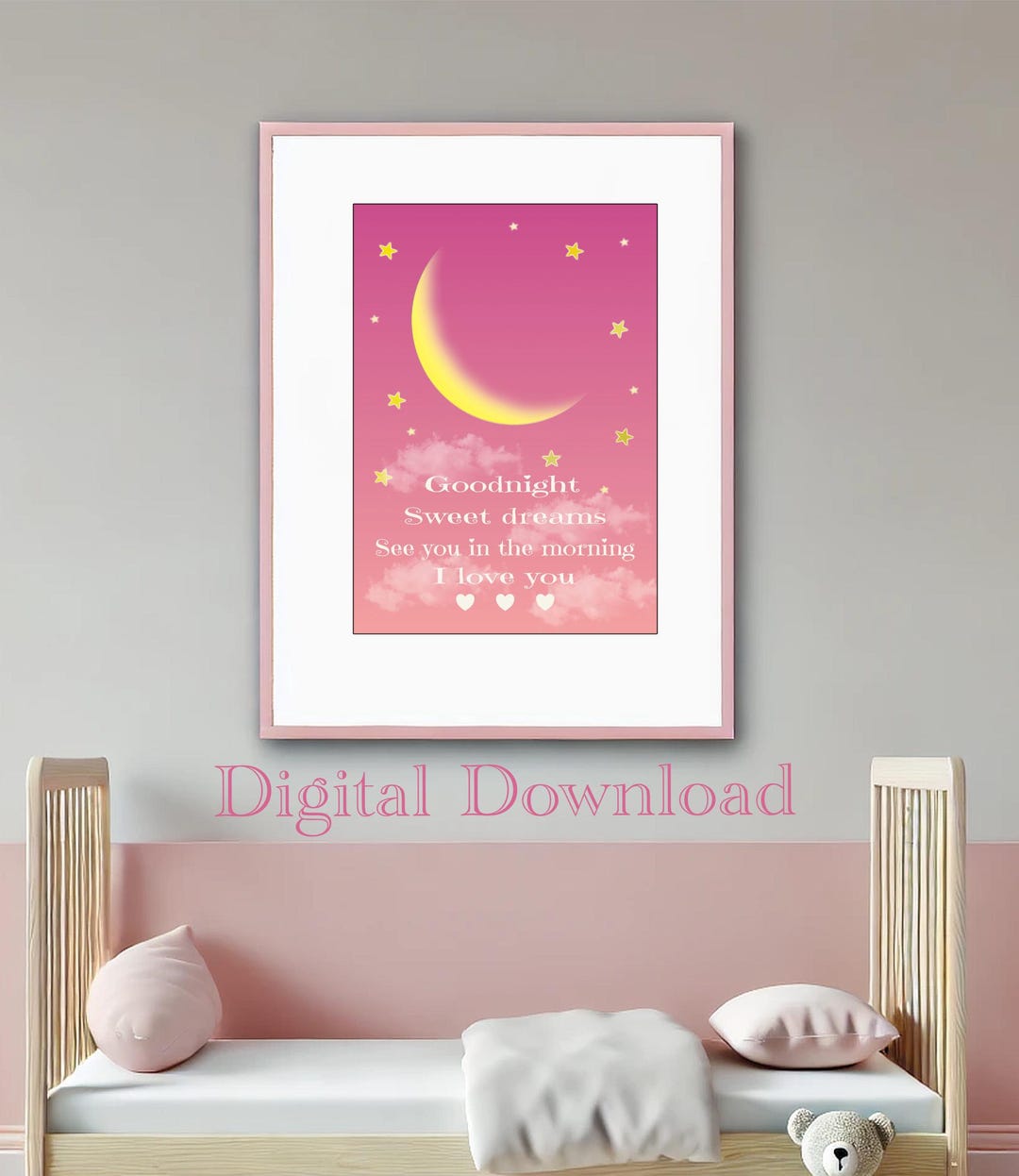 Goodnight Sweet Dreams Poster, Digital Wall Print for Girls Room, Moon ...