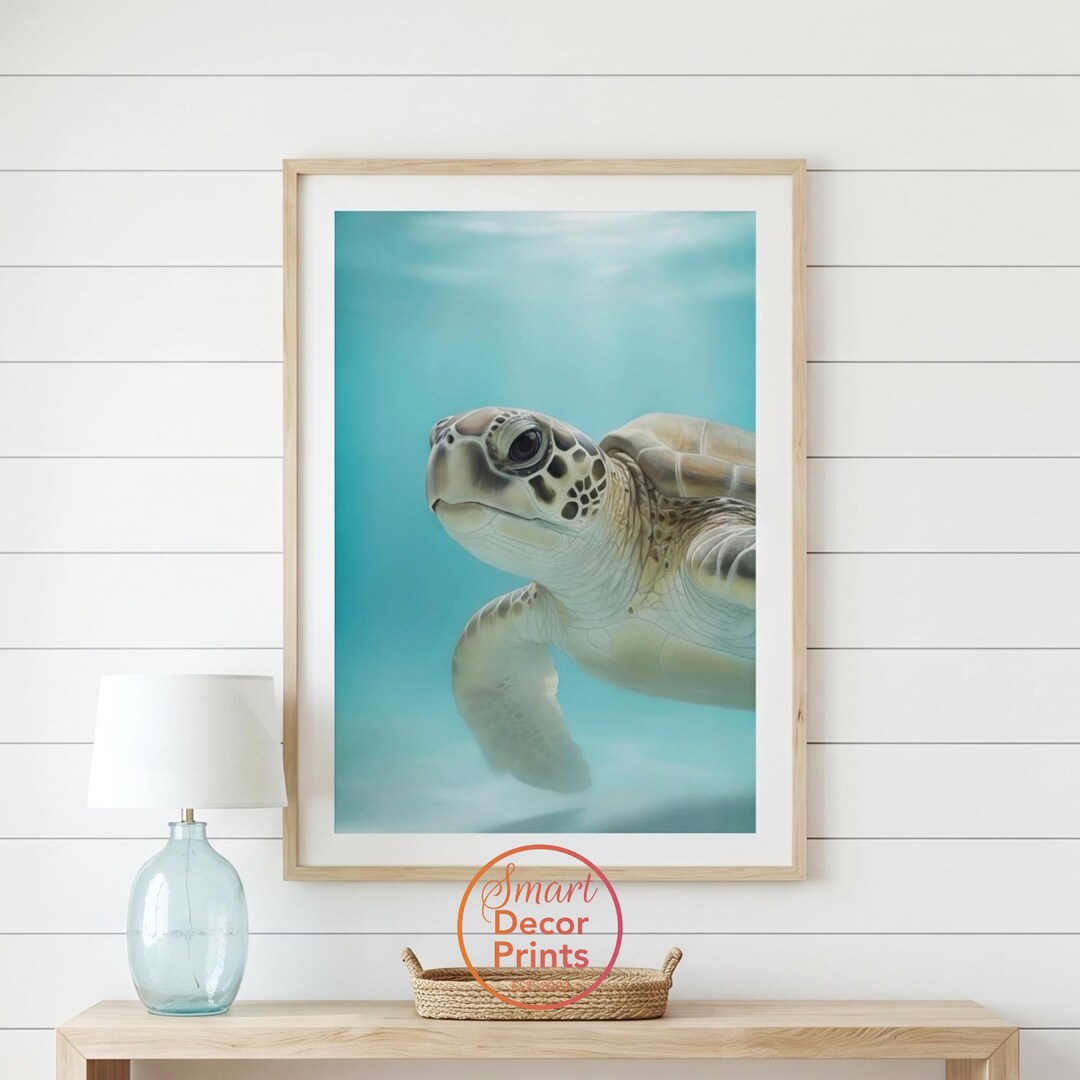 Sea Turtle Coastal Print, Ocean Beach House Decor, Marine Life Wall Art ...