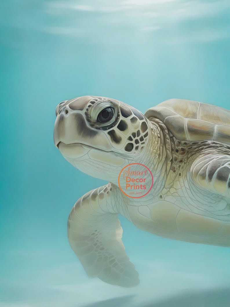 Sea Turtle Coastal Print, Ocean Beach House Decor, Marine Life Wall Art ...