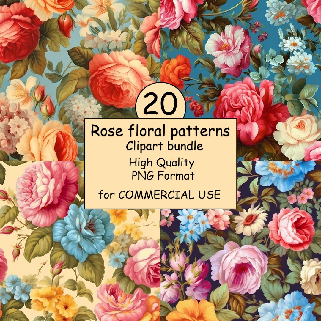 Roses Floral Digital Paper Clipart Bundle Seamless Printable Paper ...