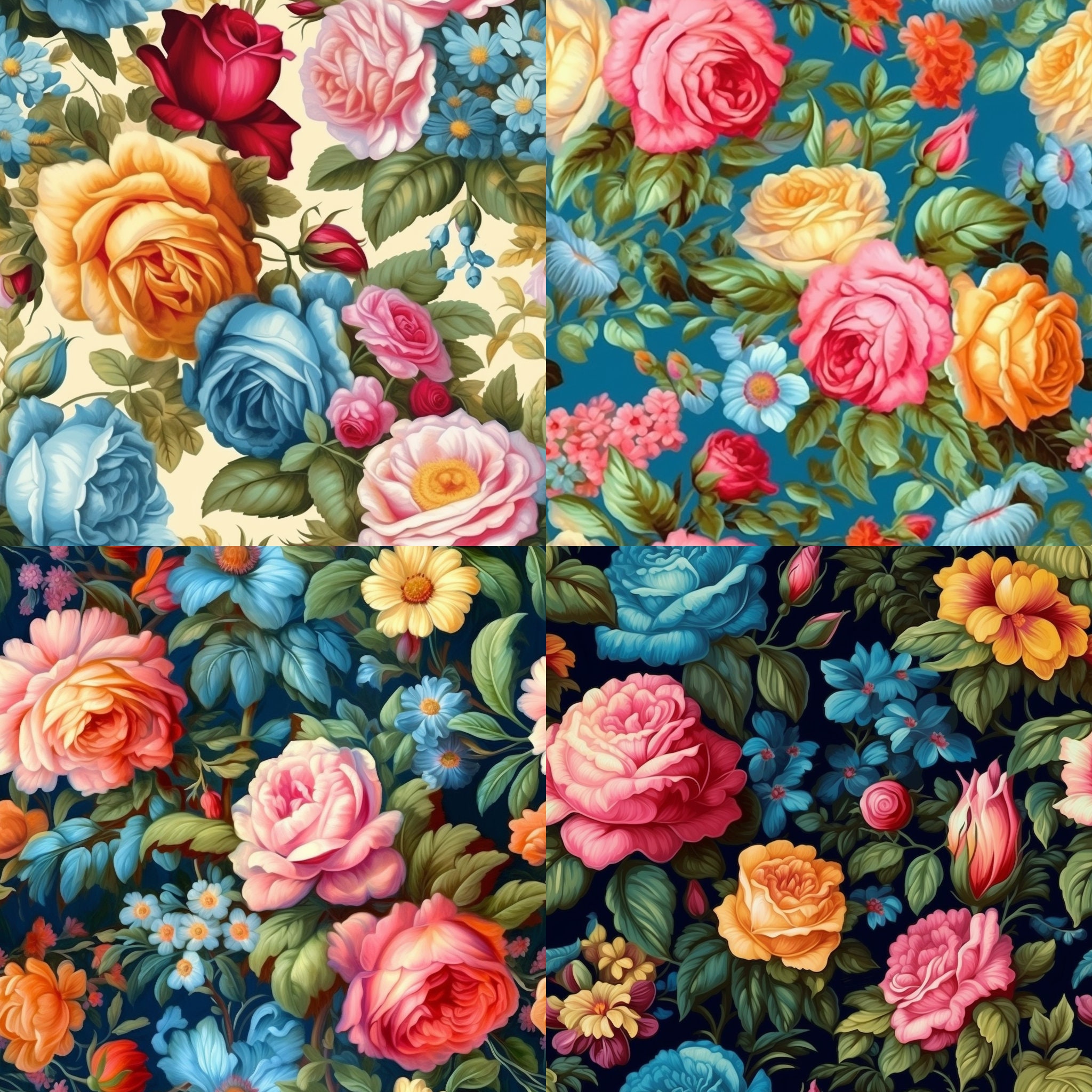 Roses Floral Digital Paper Clipart Bundle Seamless Printable Paper ...