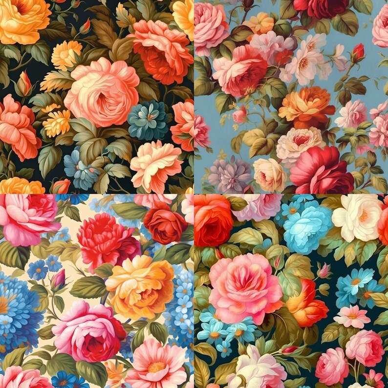 Roses Floral Digital Paper Clipart Bundle Seamless Printable Paper ...