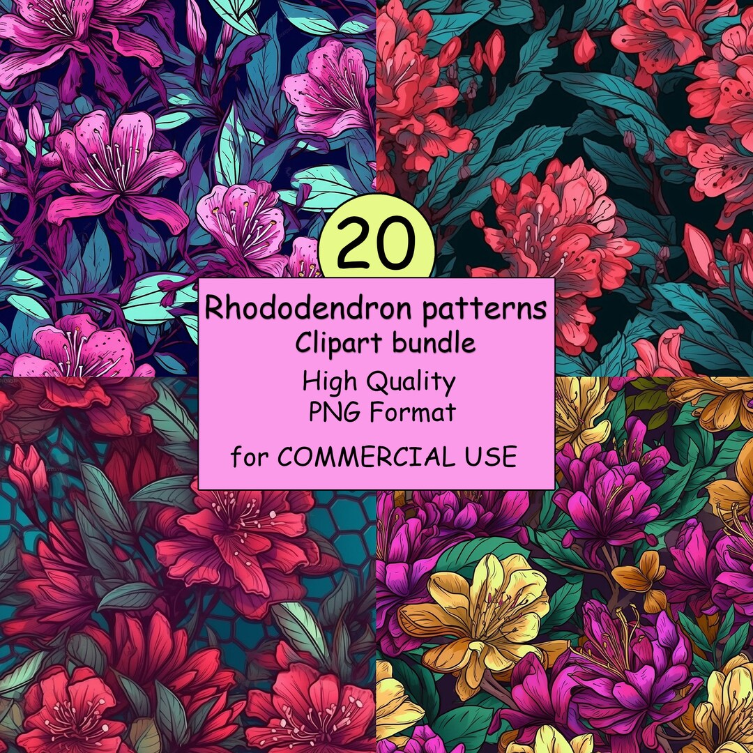 Rhododendron Floral Digital Paper Pattern I Bundle Seamless Printable ...