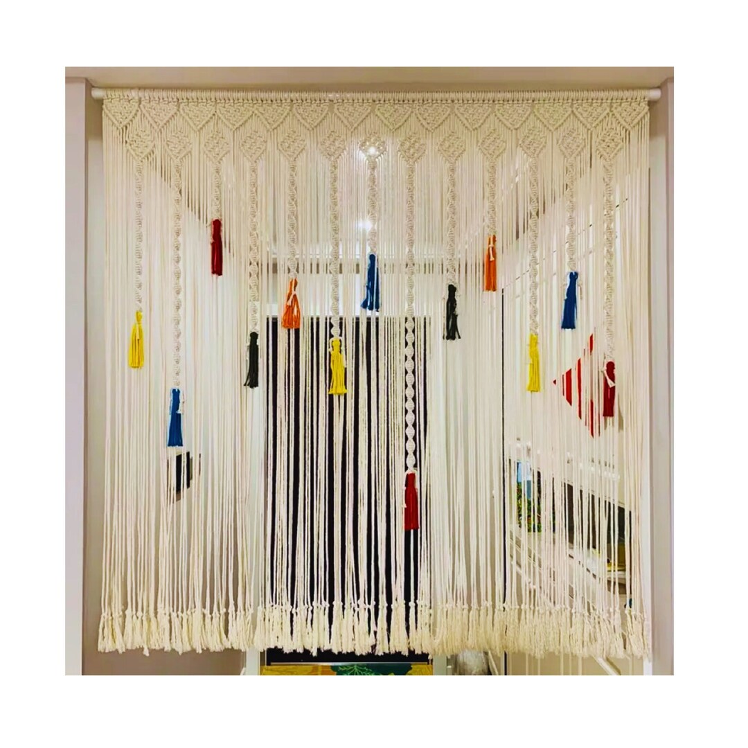 Macrame Curtains, Bohemian Curtain Drapes, Custom Size Curtain, Macrame ...