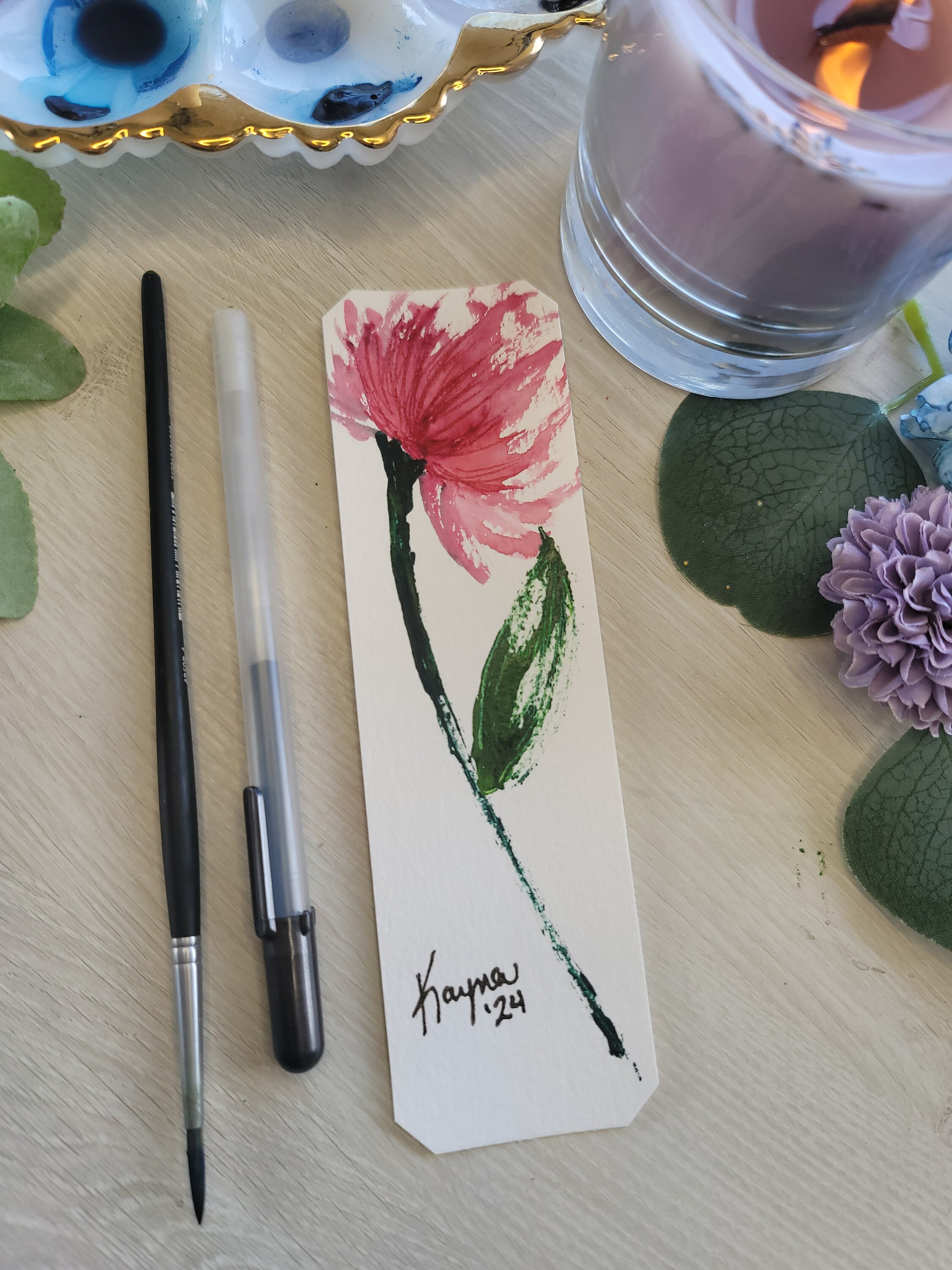 Hand Painted Original Watercolor Bookmark Red Wild Flower Gift Spring ...
