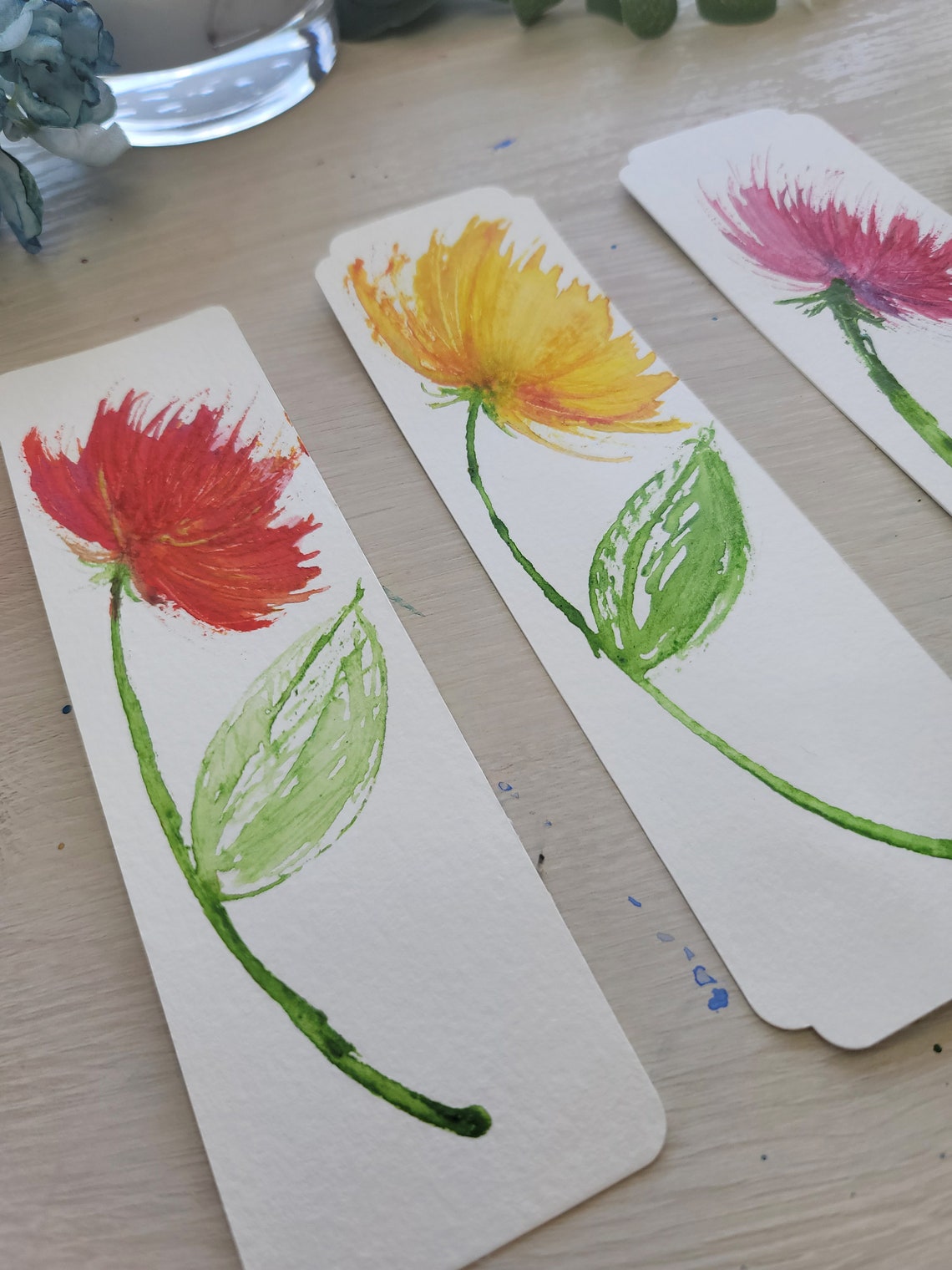 Hand Painted Original Watercolor Bookmark Set of 3 | Red, Yellow, and ...