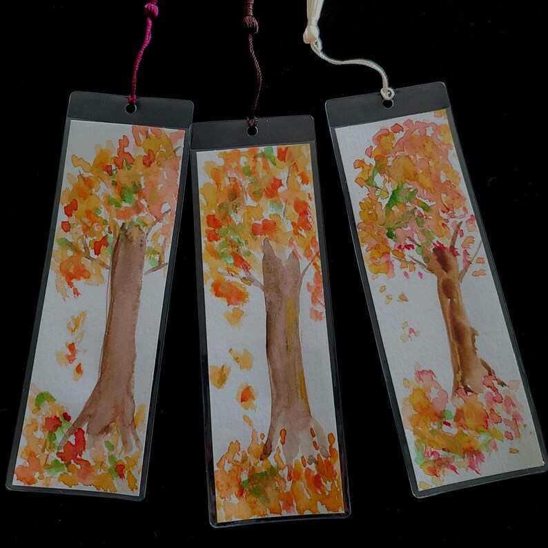 Fall Trees Bookmark Buy 1 or Set of 3 Falling Leaves Book Gift Hand ...