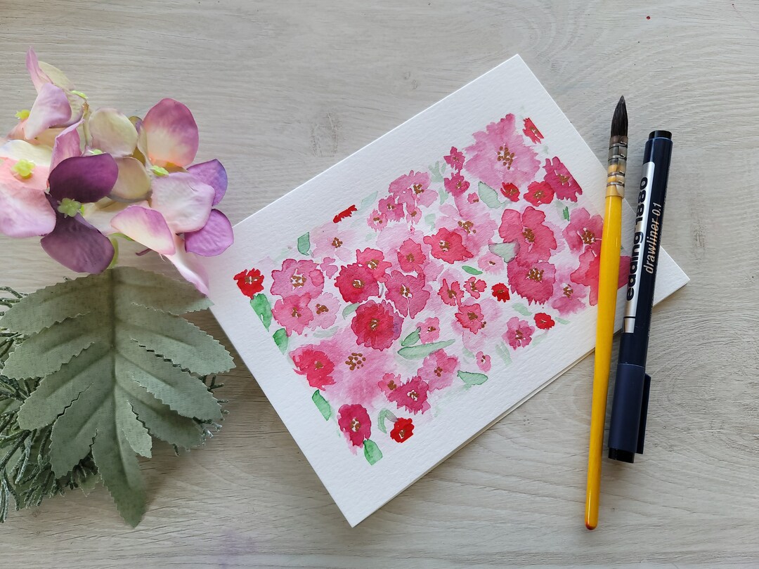 Hand Painted Original Watercolor Greeting Note Card Wild Flowers ...