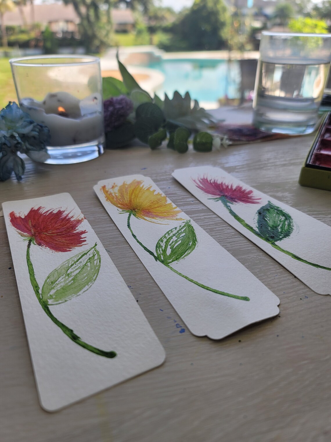 Hand Painted Original Watercolor Bookmark Set of 3 | Red, Yellow, and ...