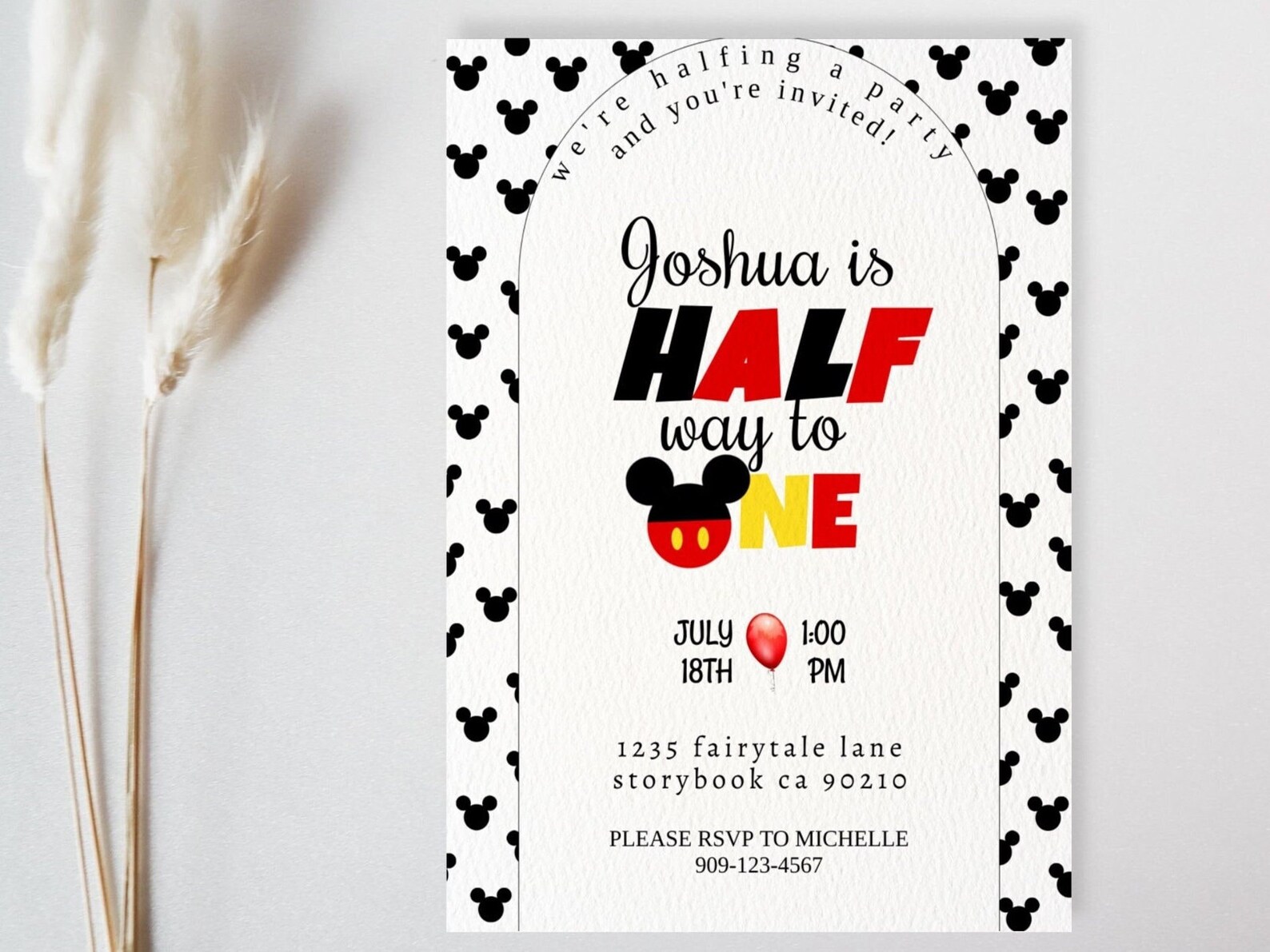 Half Birthday Party Invitation, Mickey Mobile Evite, Downloadable ...