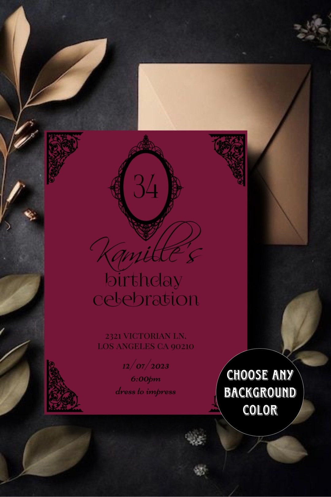 Moody Birthday Invitation, Gothic Birthday Invitation, Simple Elegant ...