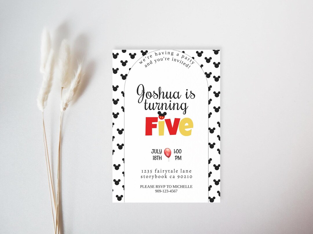 Fifth Birthday Invitation, Mickey Mouse Birthday Party Invitation ...