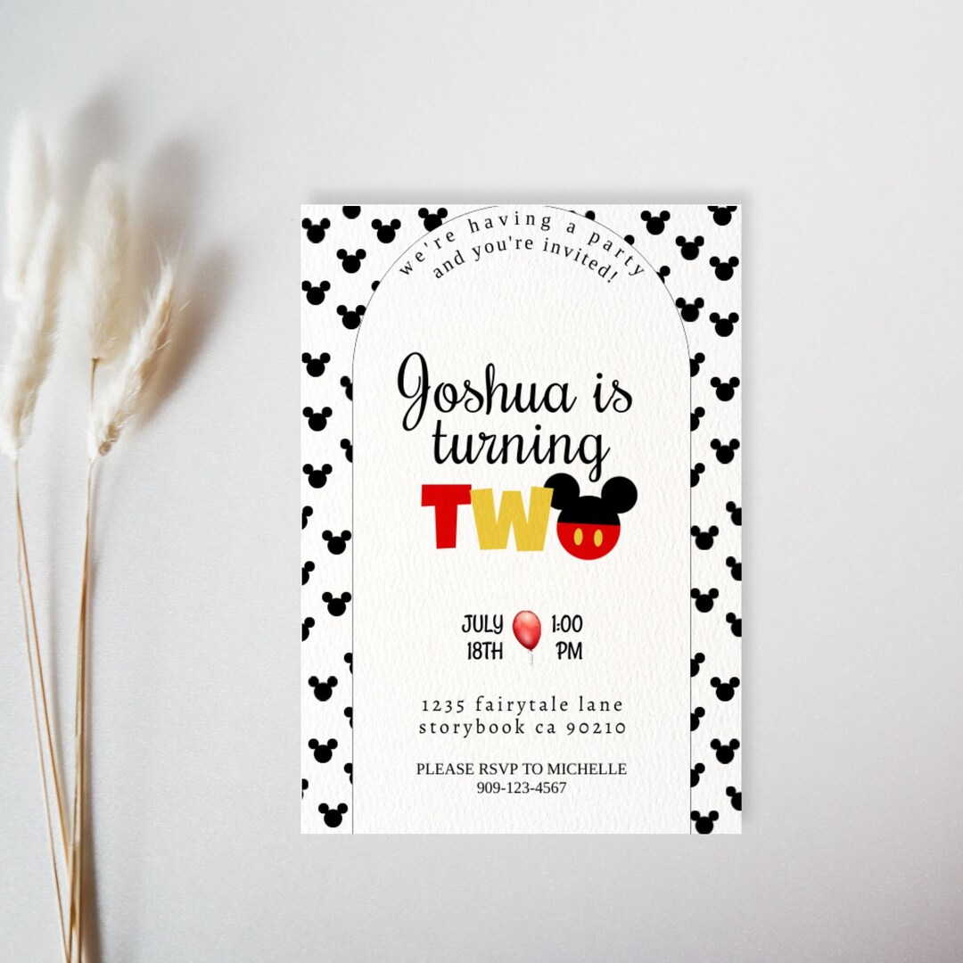 2nd Birthday Invitation, Mickey Mouse Birthday Invitation, Downloadable ...