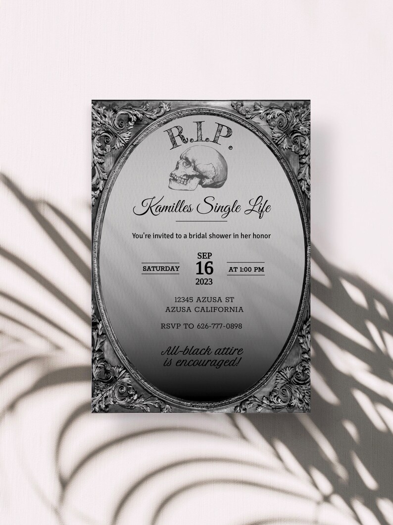 Rest in Peace Single Life Invitation, RIP Single Life Bridal Shower ...