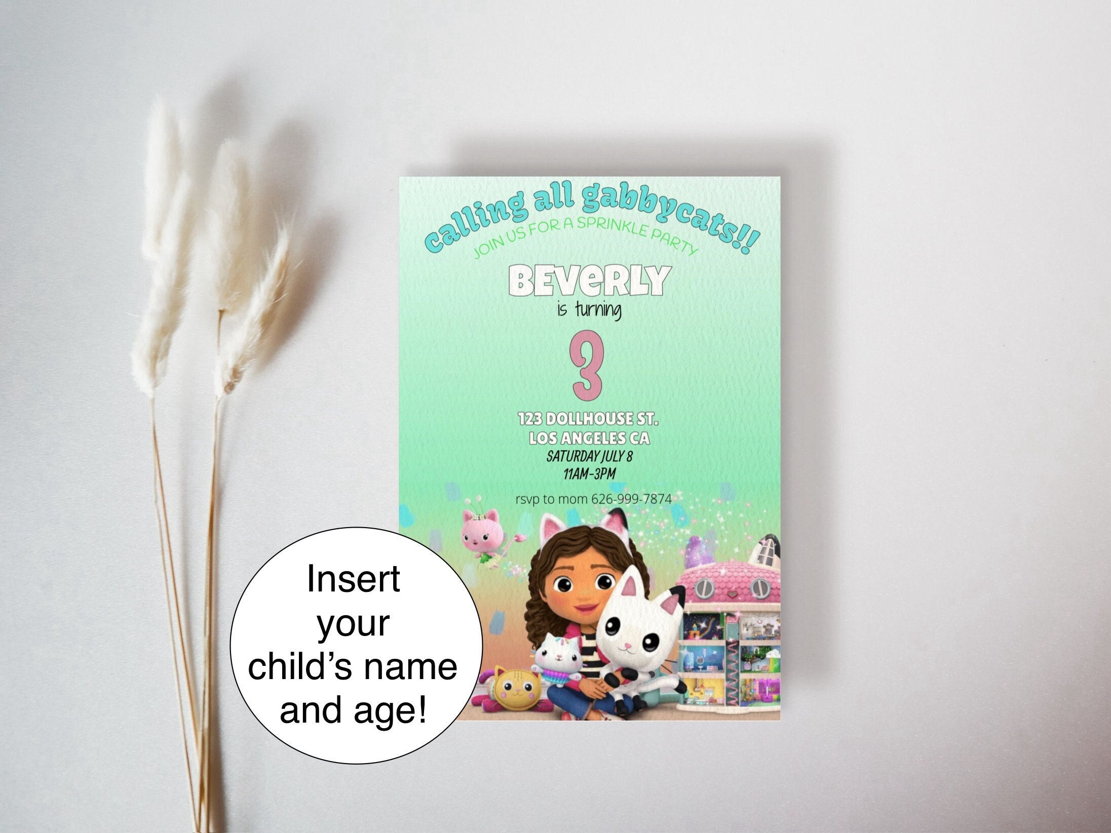 Gabbys Dollhouse Invitation, Gabby Birthday Party Invitation, Digital ...