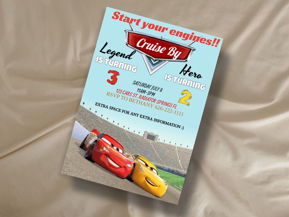 Cars Birthday Invitation, Joint Birthday Party Invitation, Digital ...