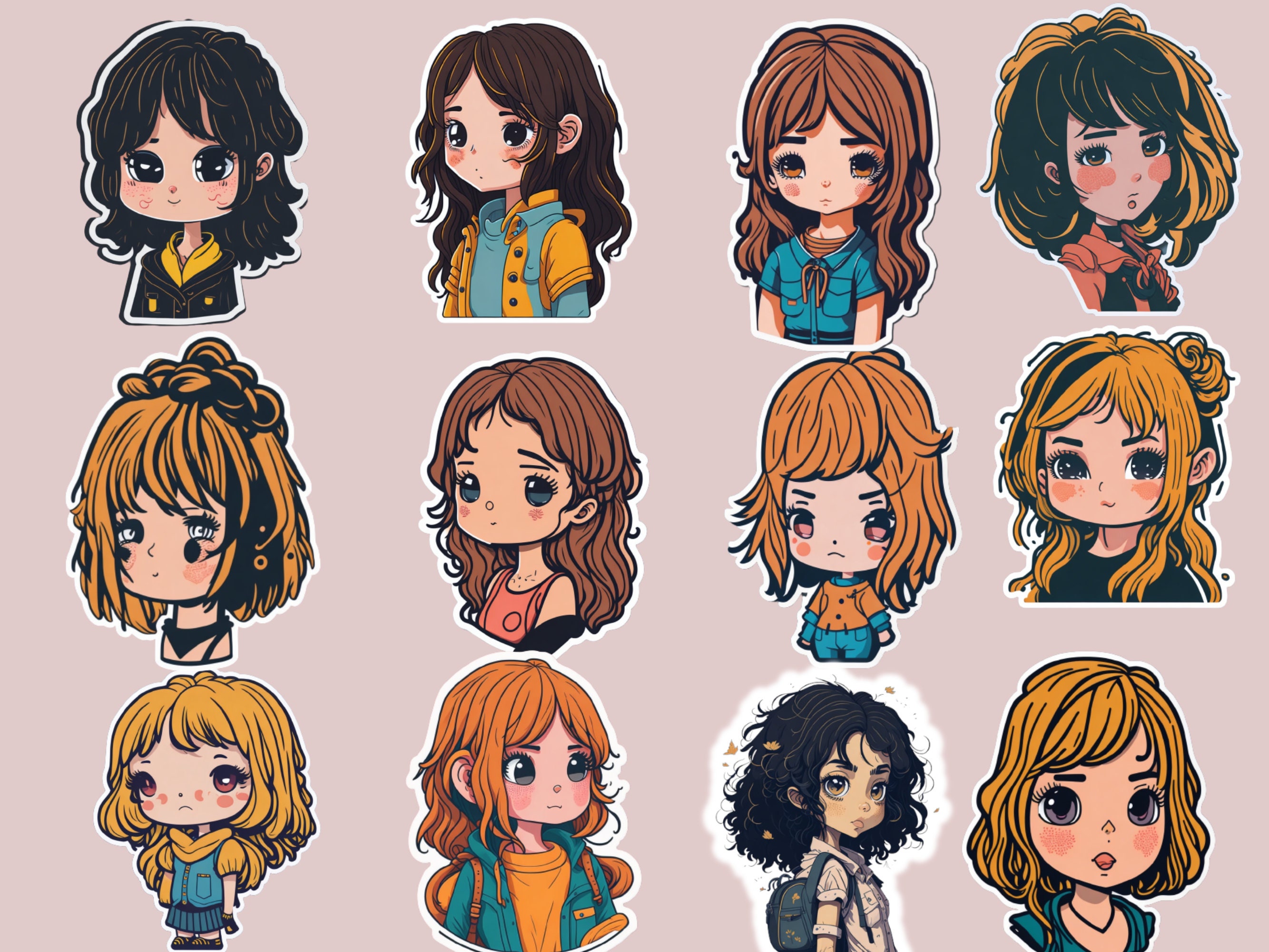 Anime Girl Sticker Pack- Printable, Cute Sticker, Laptop Sticker ...