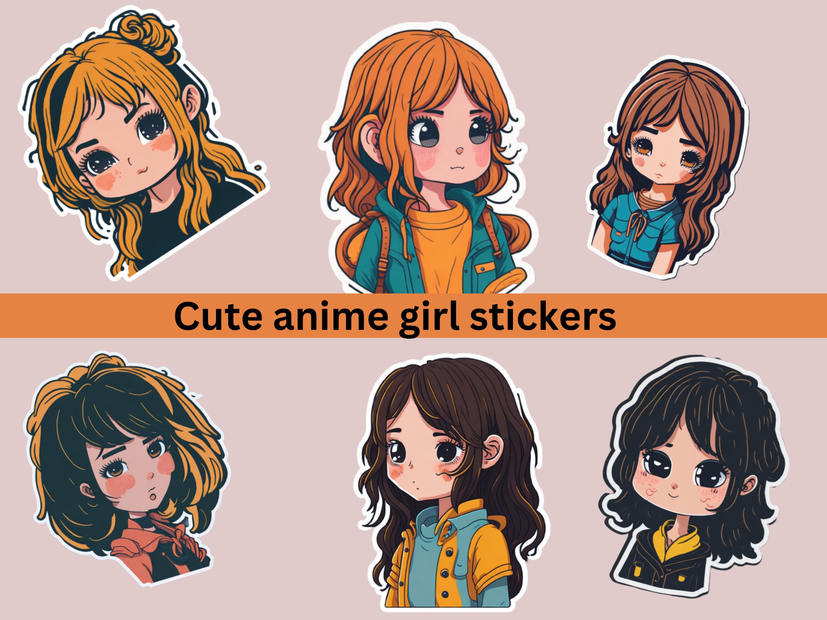 Anime Girl Sticker Pack- Printable, Cute Sticker, Laptop Sticker ...
