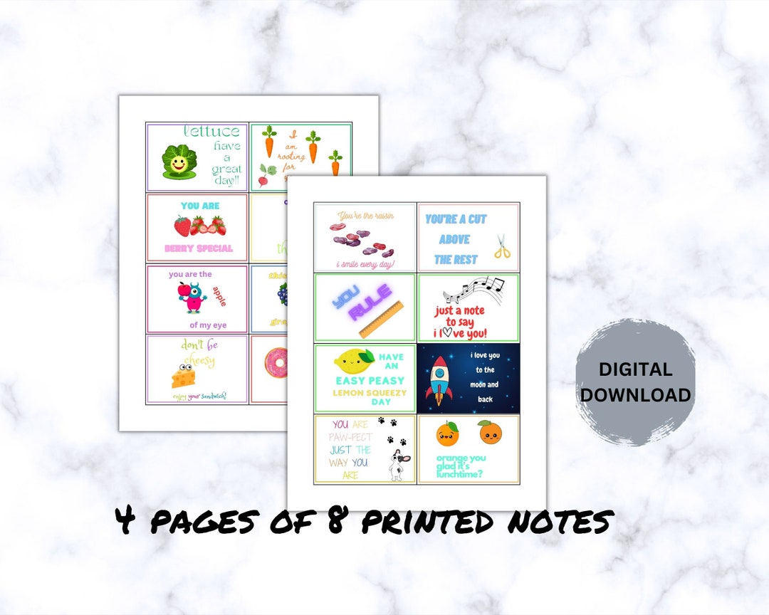 Lunch Box Notes for Kids, Lunchbox Notes, Lunchbox Kindness Note ...